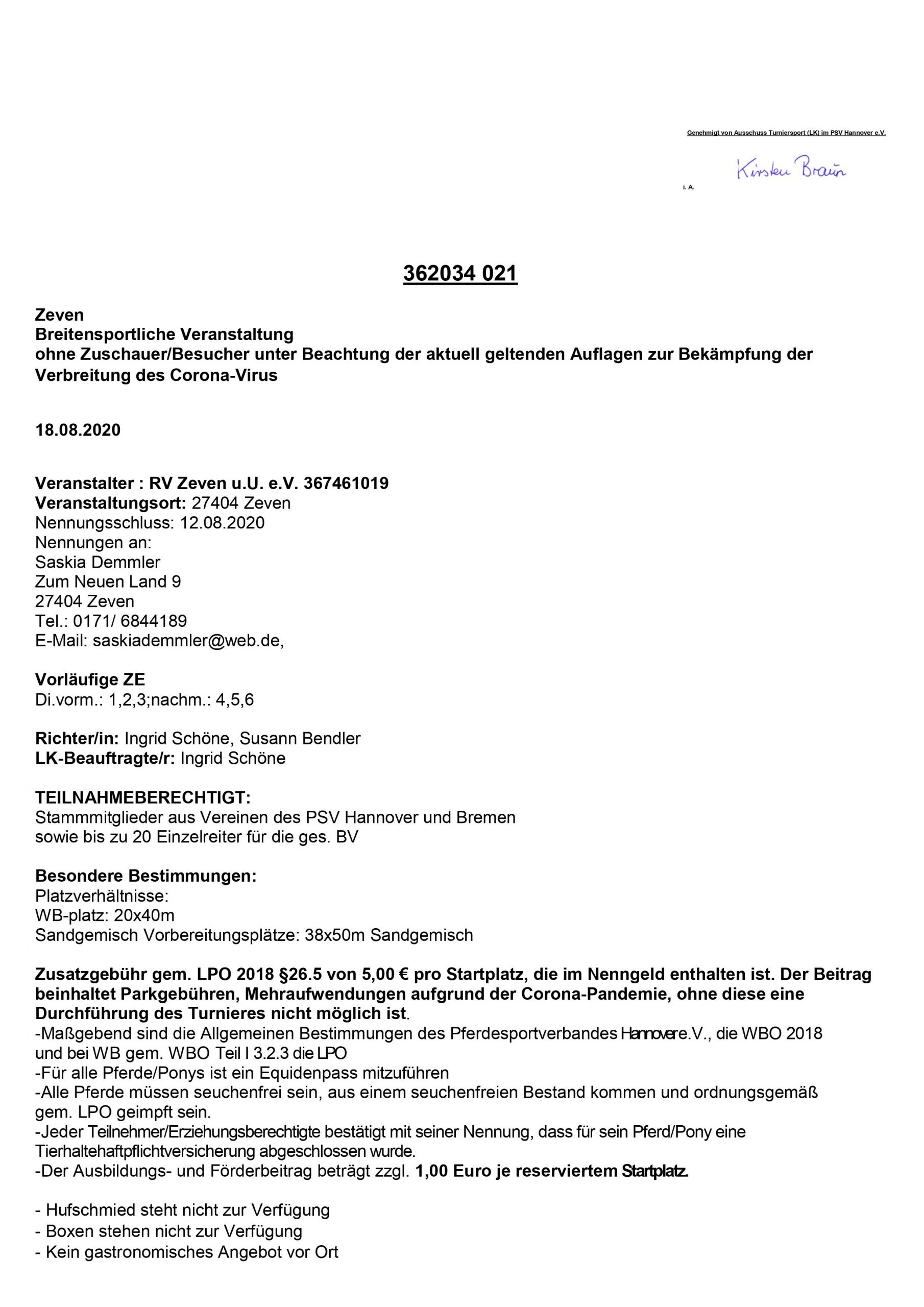 WBO-Turnier am 18-08-2020 - Reitverein Zeven